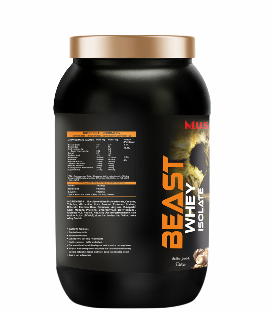 Muscle One Beast Whey Isolate Protein 1kg Butter Scotch – MUSCLEONE